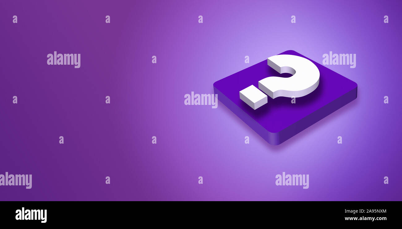 3D Question Mark symbol is standing on a platform over purple abstract ...