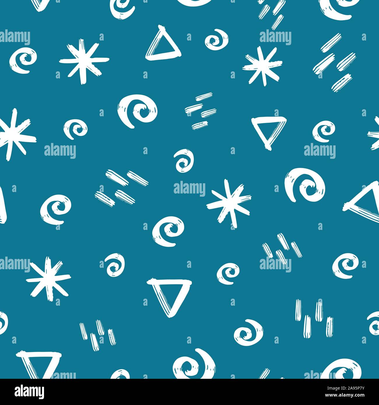 White geometric Doodles on blue background seamless vector pattern ...