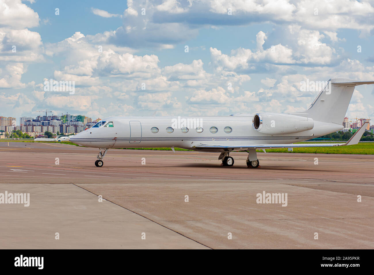 Private jet on the runway. Jet airplane stop for wait VIP passenger on ...