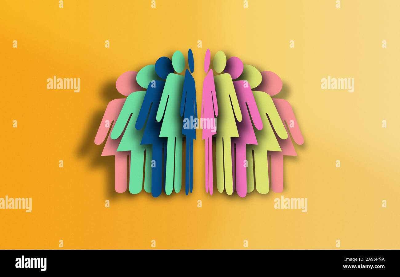 Female symbol in multi colors is paper crafted and opened on a paper ...