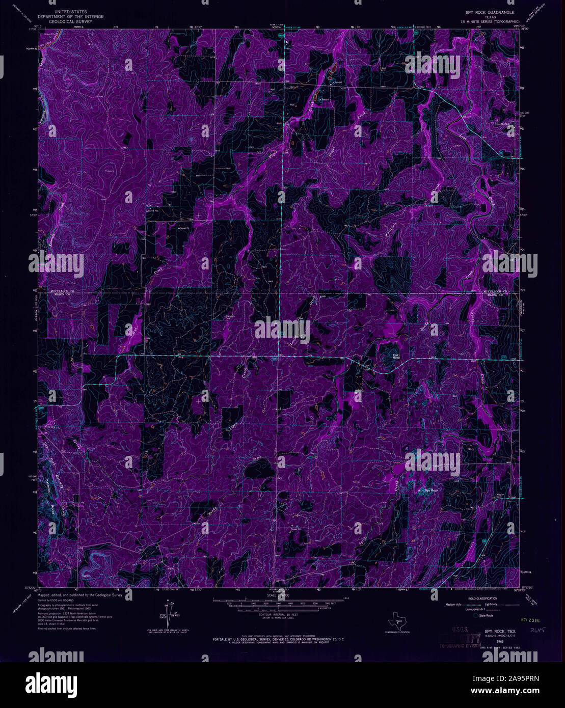 USGS TOPO Map Texas TX Spy Rock 122373 1963 24000 Inverted Restoration ...