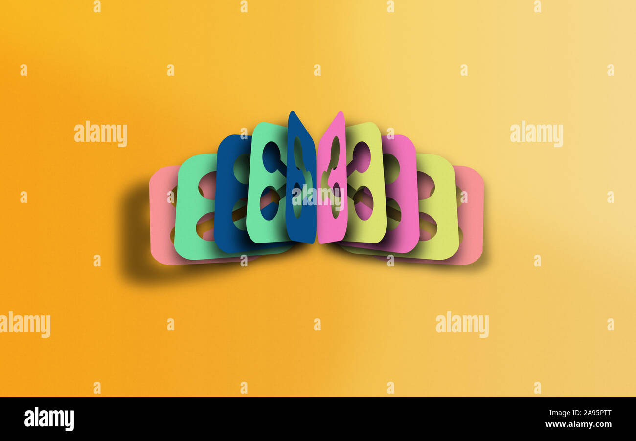 Sharing symbol in multi colors is paper crafted and opened on a paper ...