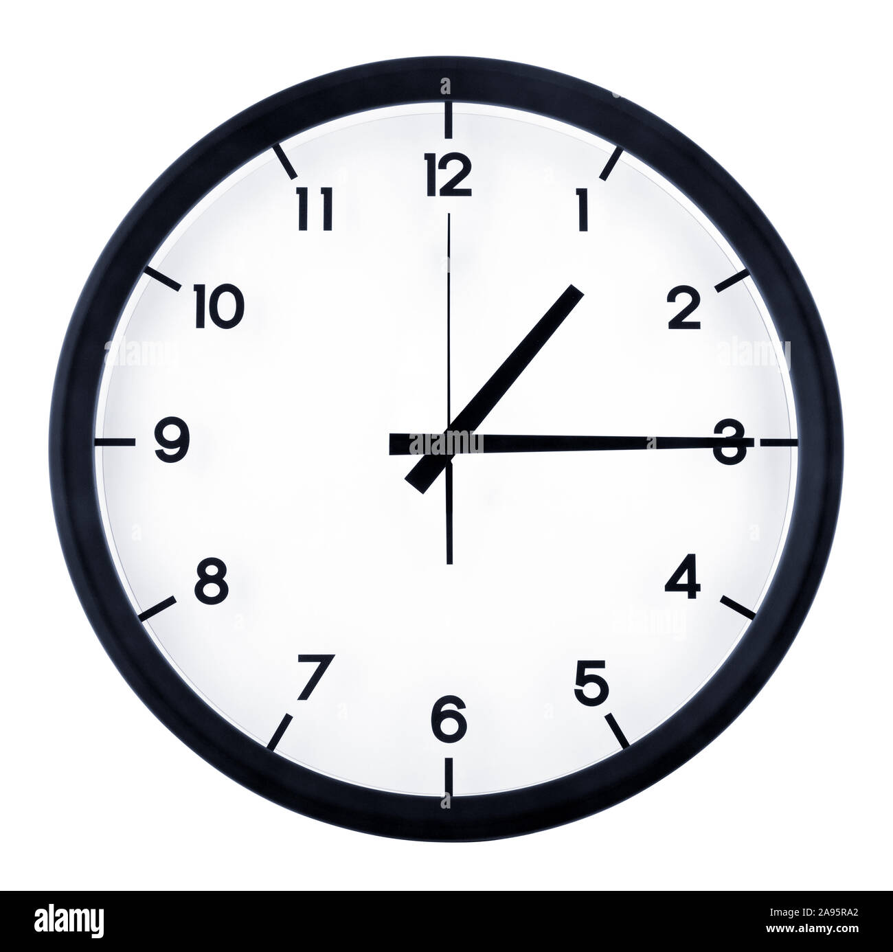Classic analog clock pointing at one fifteen o'clock, isolated on white ...