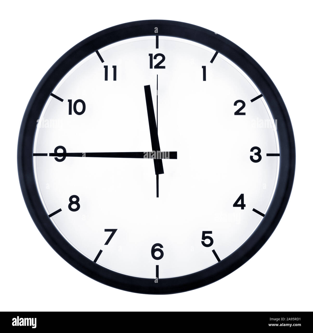Classic analog clock pointing at eleven forty five o'clock, isolated on ...