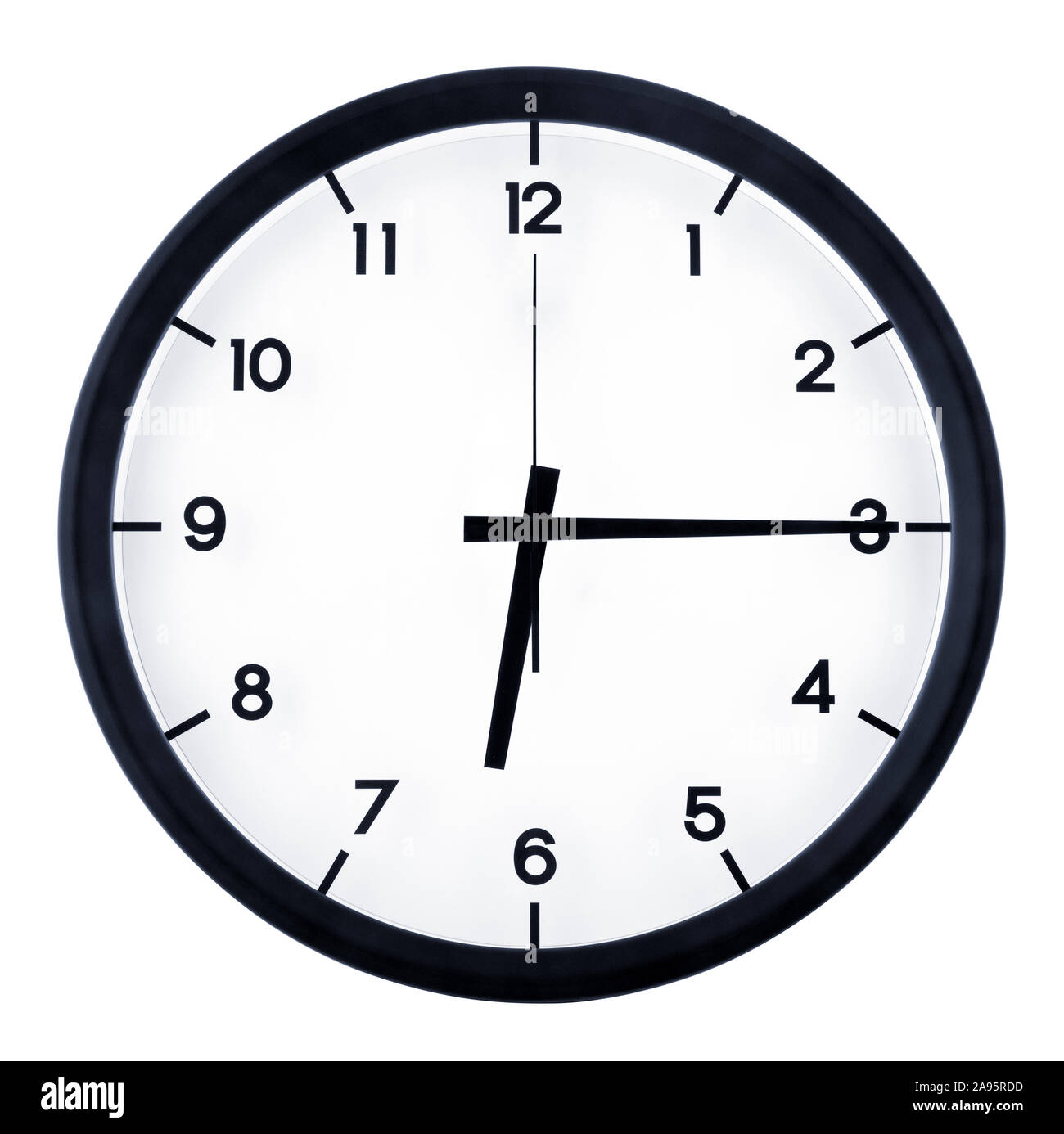 Classic analog clock pointing at six fifteen o'clock, isolated on white ...