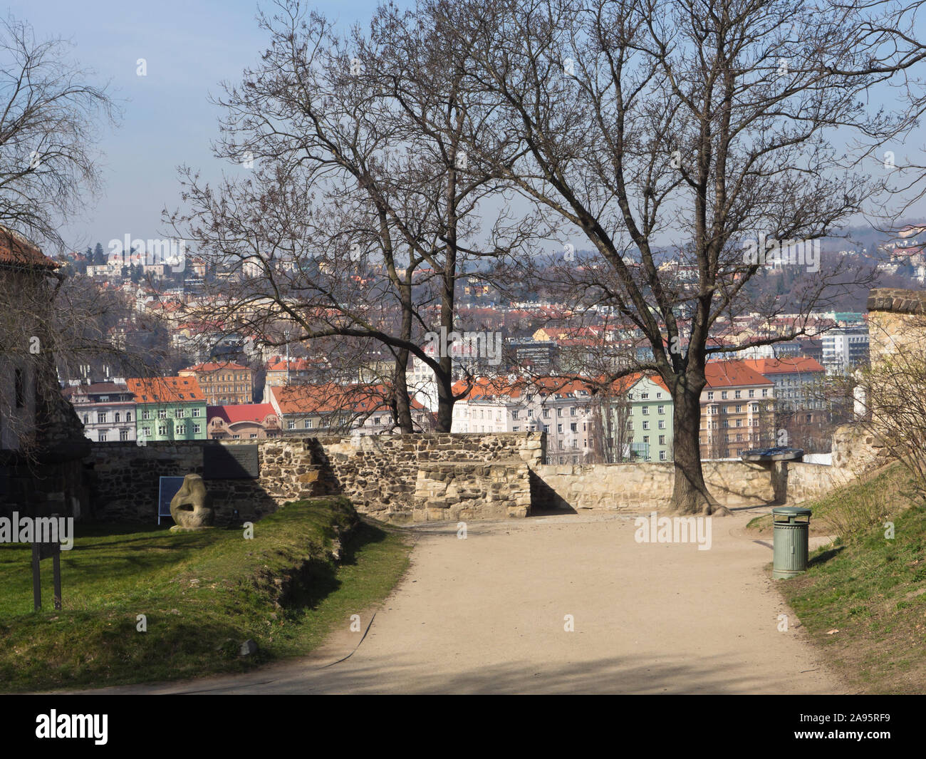 Panorama view of the city of Prague from the ramparts of Vyšehrad a ...
