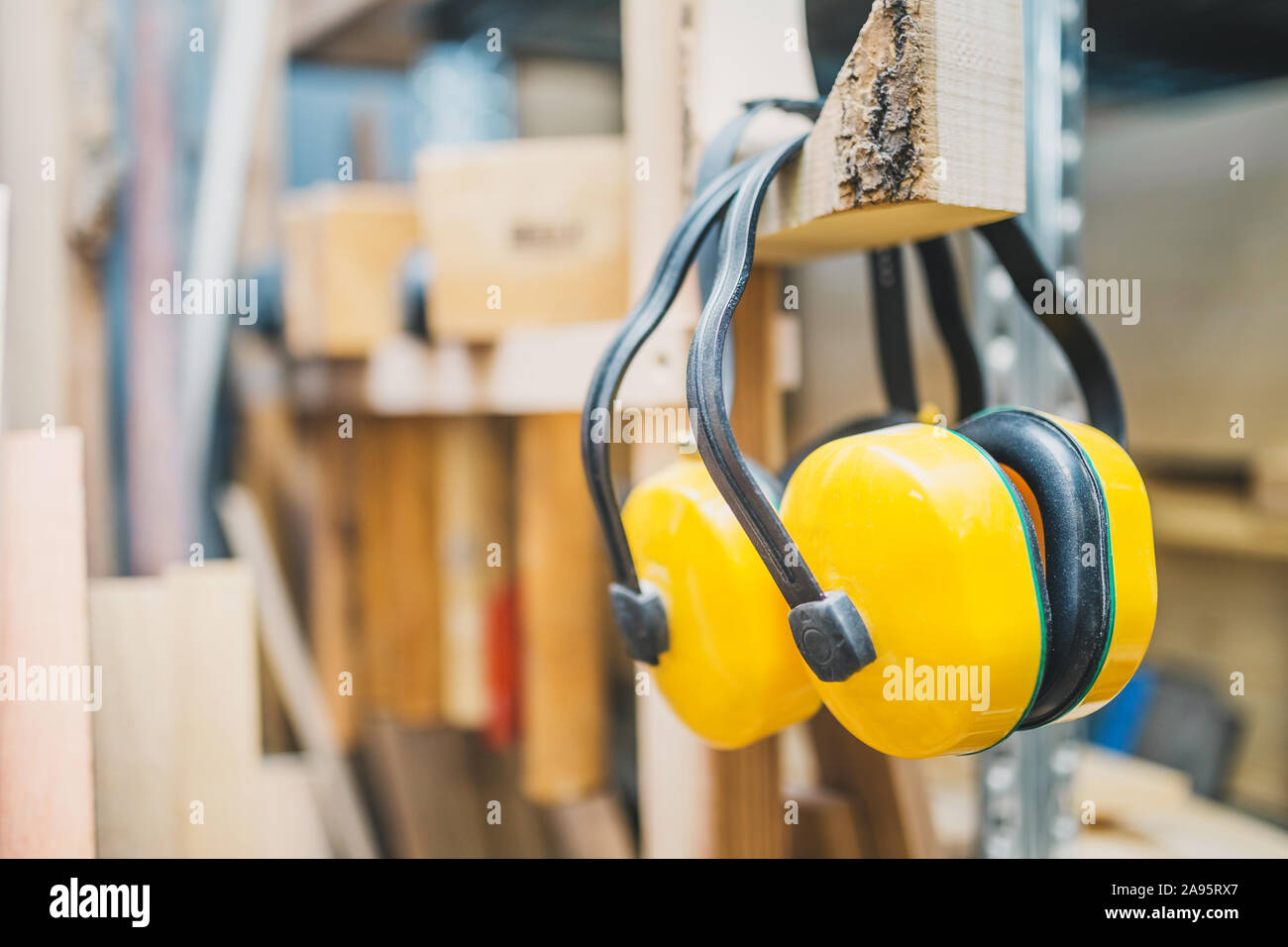 Carpentry workshop - noise protection headphones - safety technology ...