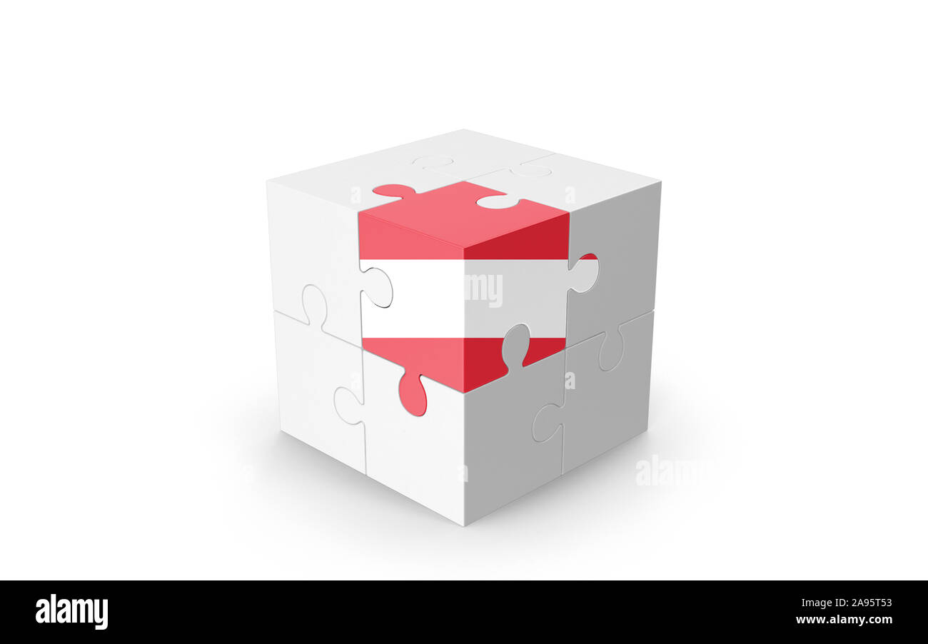 Austrian Flag Puzzle on 3d cube against isolated white background ...