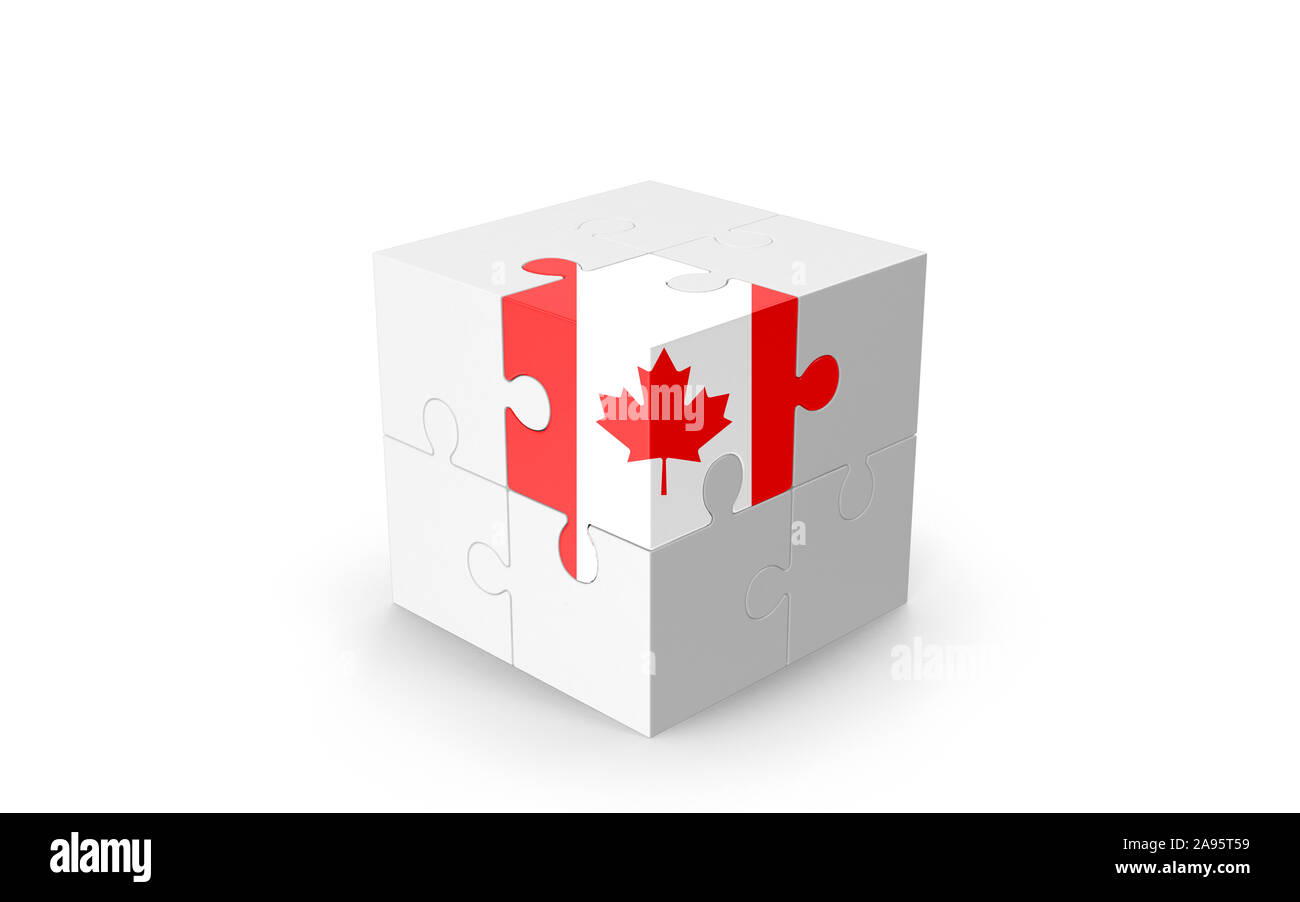 Canadian Flag Puzzle on 3d cube against isolated white background ...