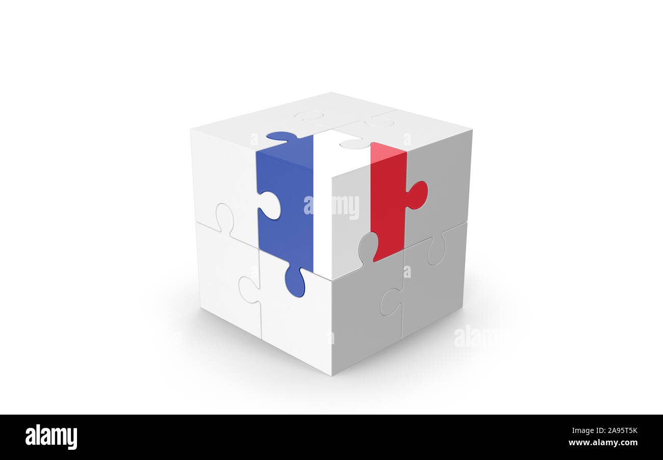 French Flag Puzzle on 3d cube against isolated white background ...