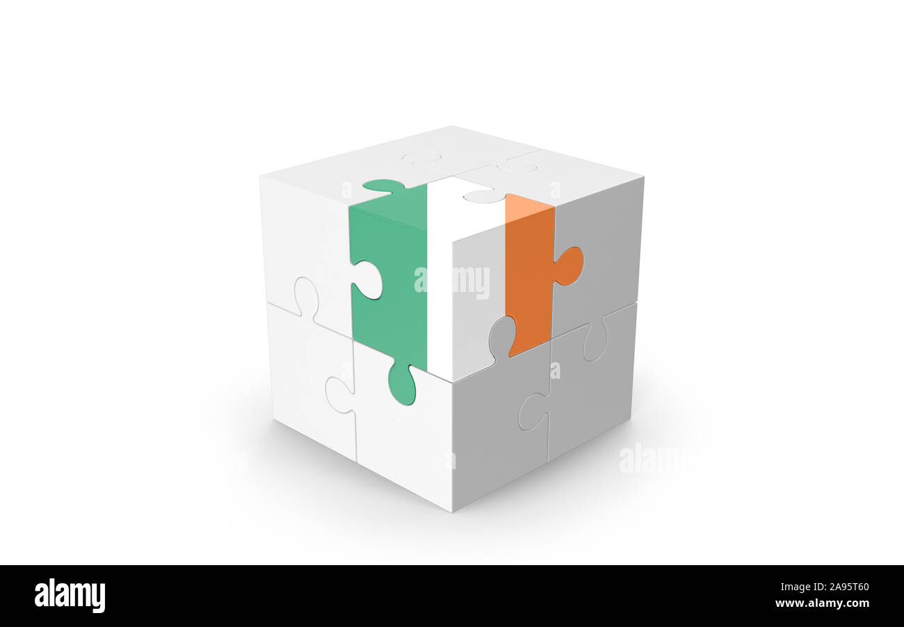 Irish Flag Puzzle on 3d cube against isolated white background ...