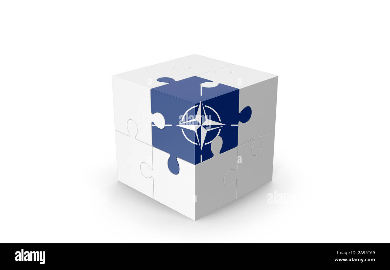 NATO Flag Puzzle on 3d cube against isolated white background ...
