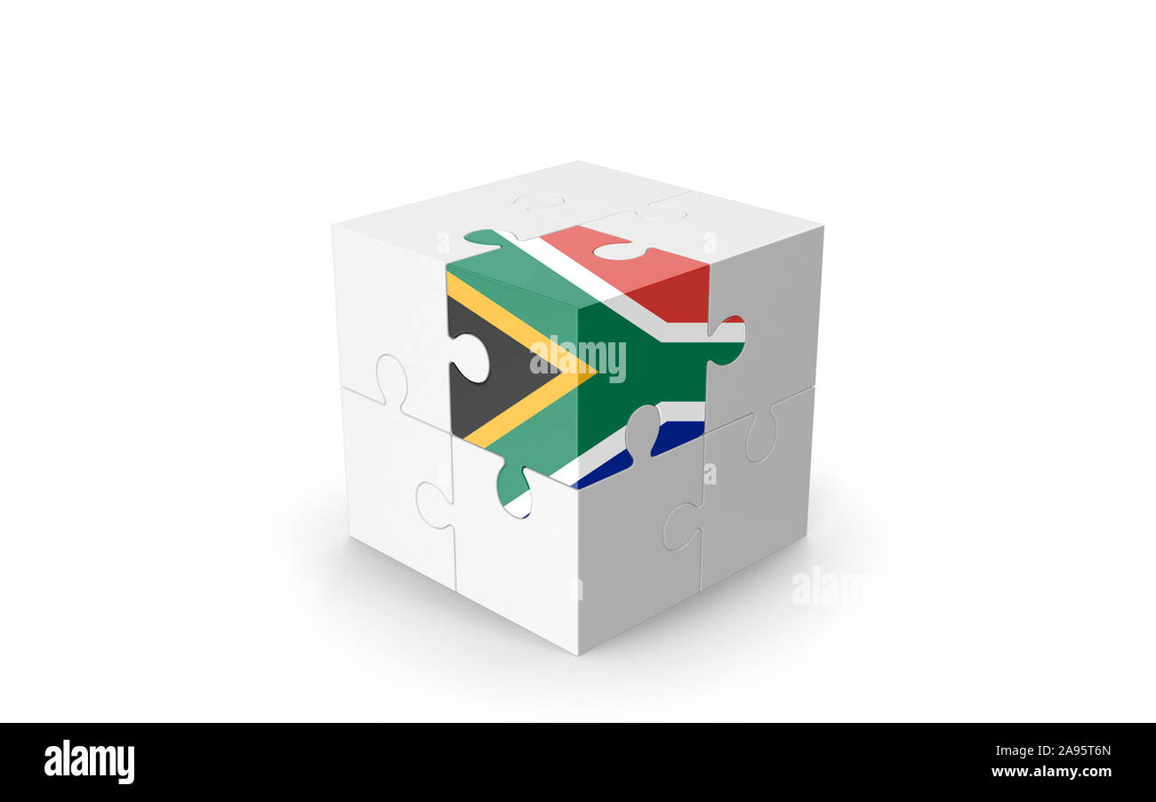 South African Flag Puzzle on 3d cube against isolated white background ...