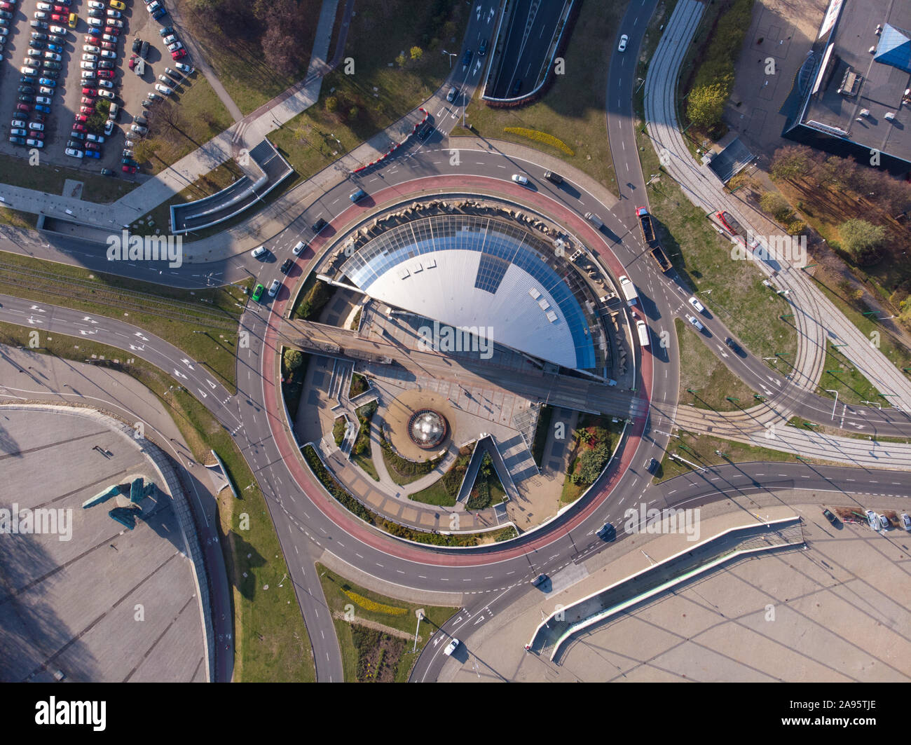 Aeriale view of Katowice. Modern Buildings and city roads. Katowice is ...