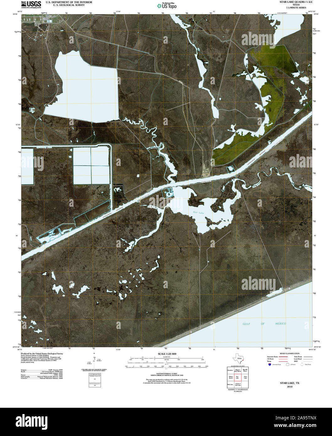 USGS TOPO Map Texas TX Star Lake 20100611 TM Restoration Stock Photo ...
