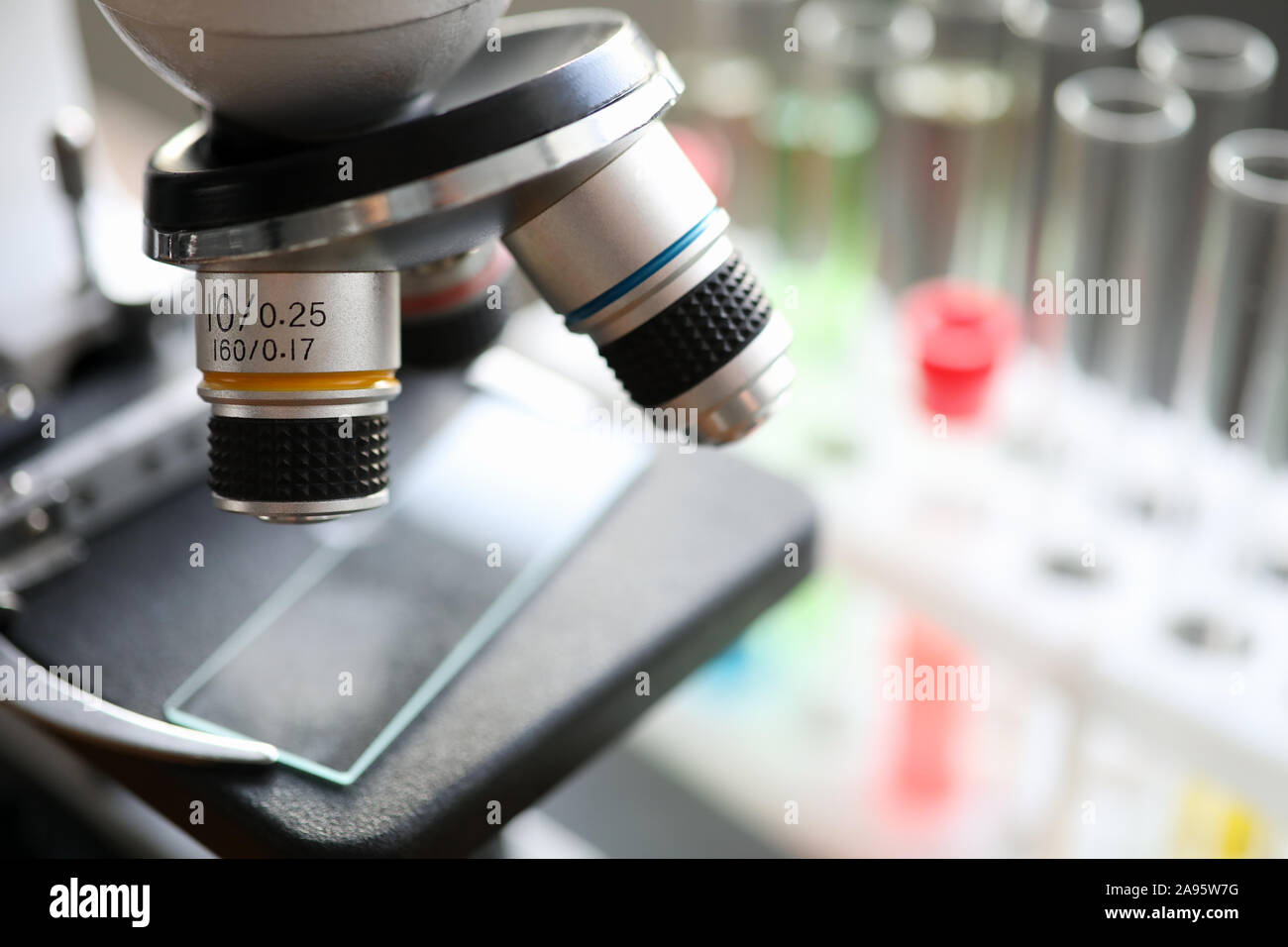 Microscope with glass sample Stock Photo - Alamy