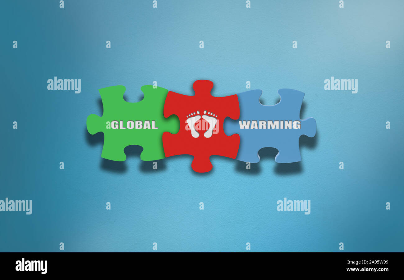 Global Warming title on jigsaw puzzles with symbol In the middle ...