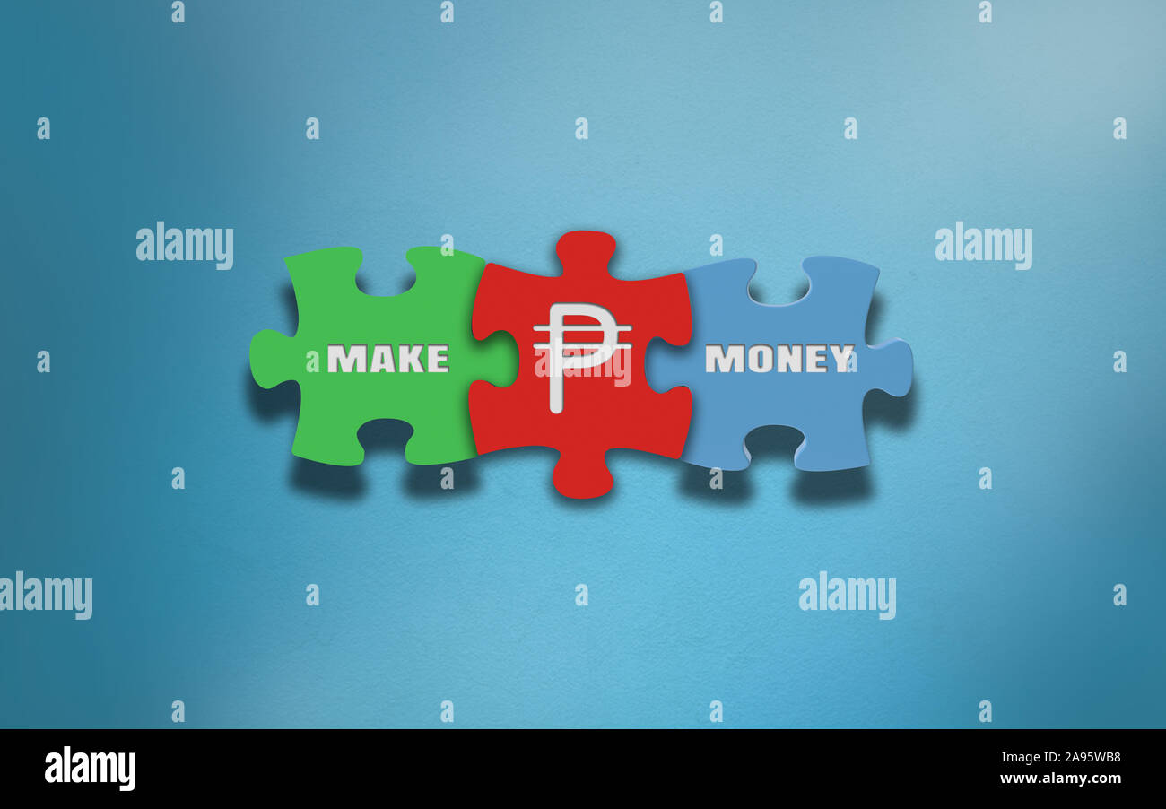 Make Money title on jigsaw puzzles with symbol In the middle against ...