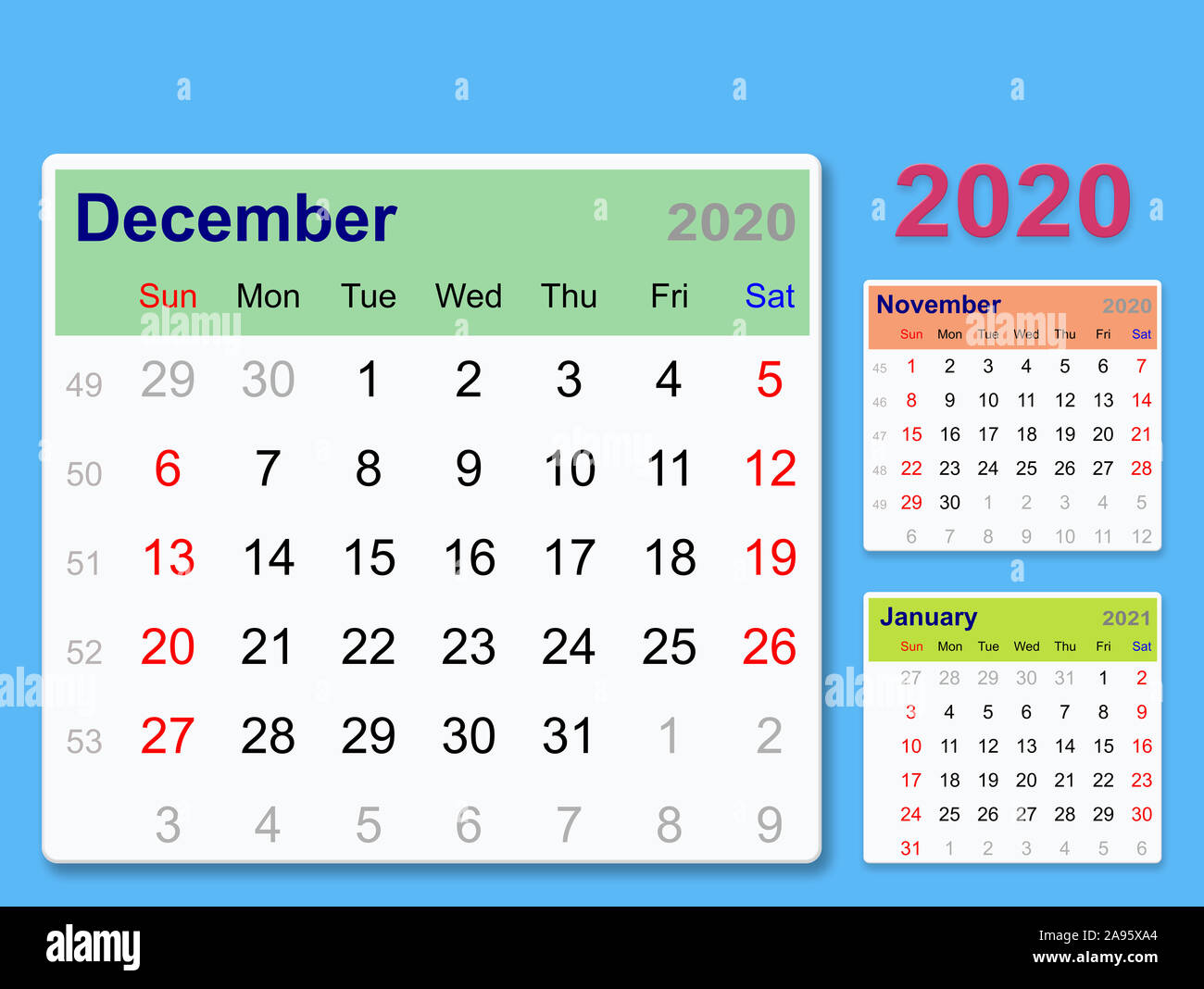 desktop calendar template 2020 - December- isolated on color Background ...
