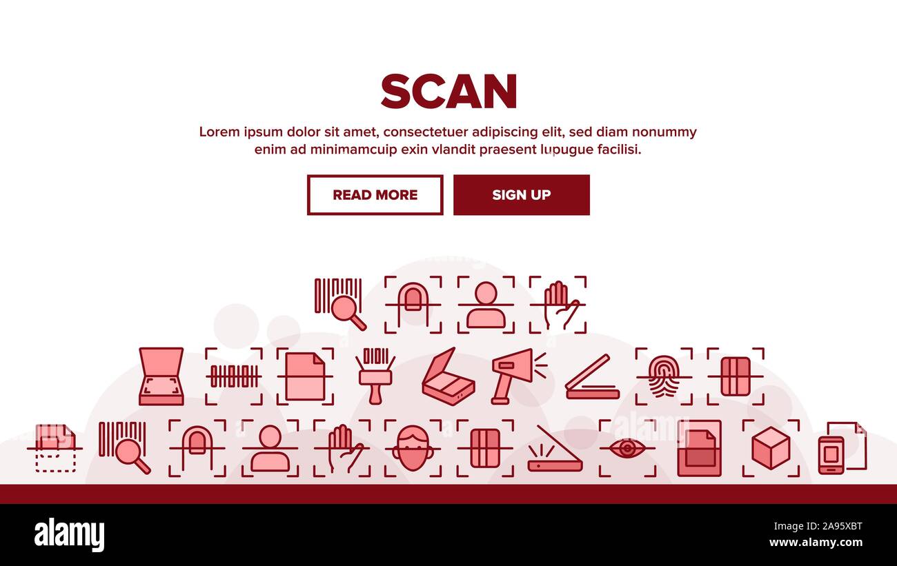 Scan Reading Landing Web Page Header Banner Template Vector. Finger And ...