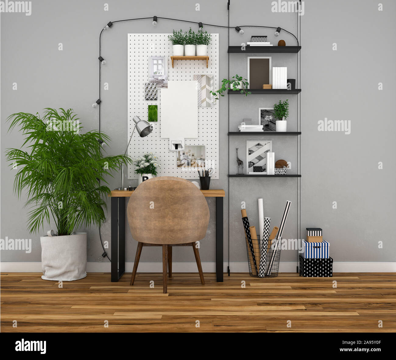 3d render of study and working office Stock Photo - Alamy