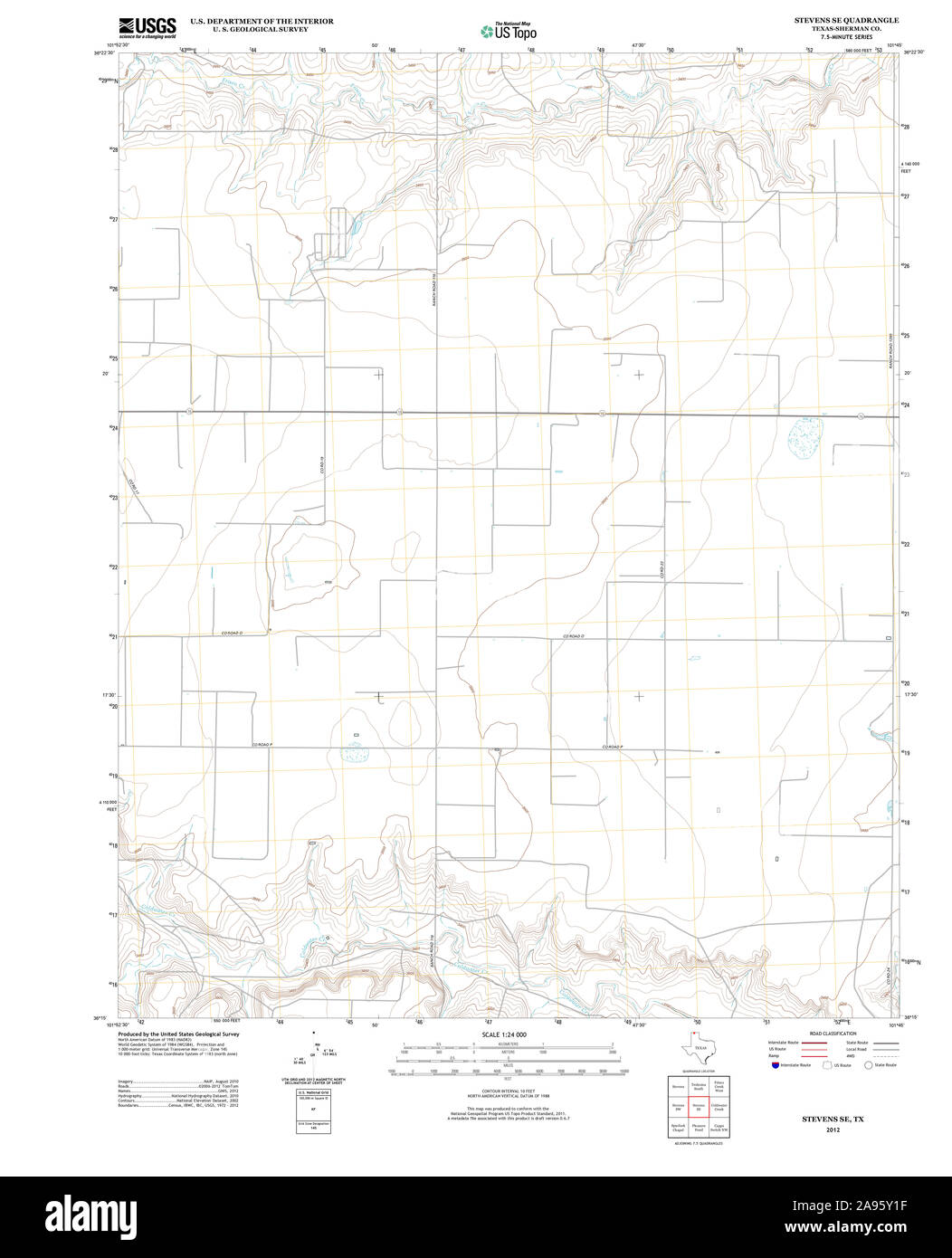 USGS TOPO Map Texas TX Stevens SE 20121029 TM Restoration Stock Photo ...