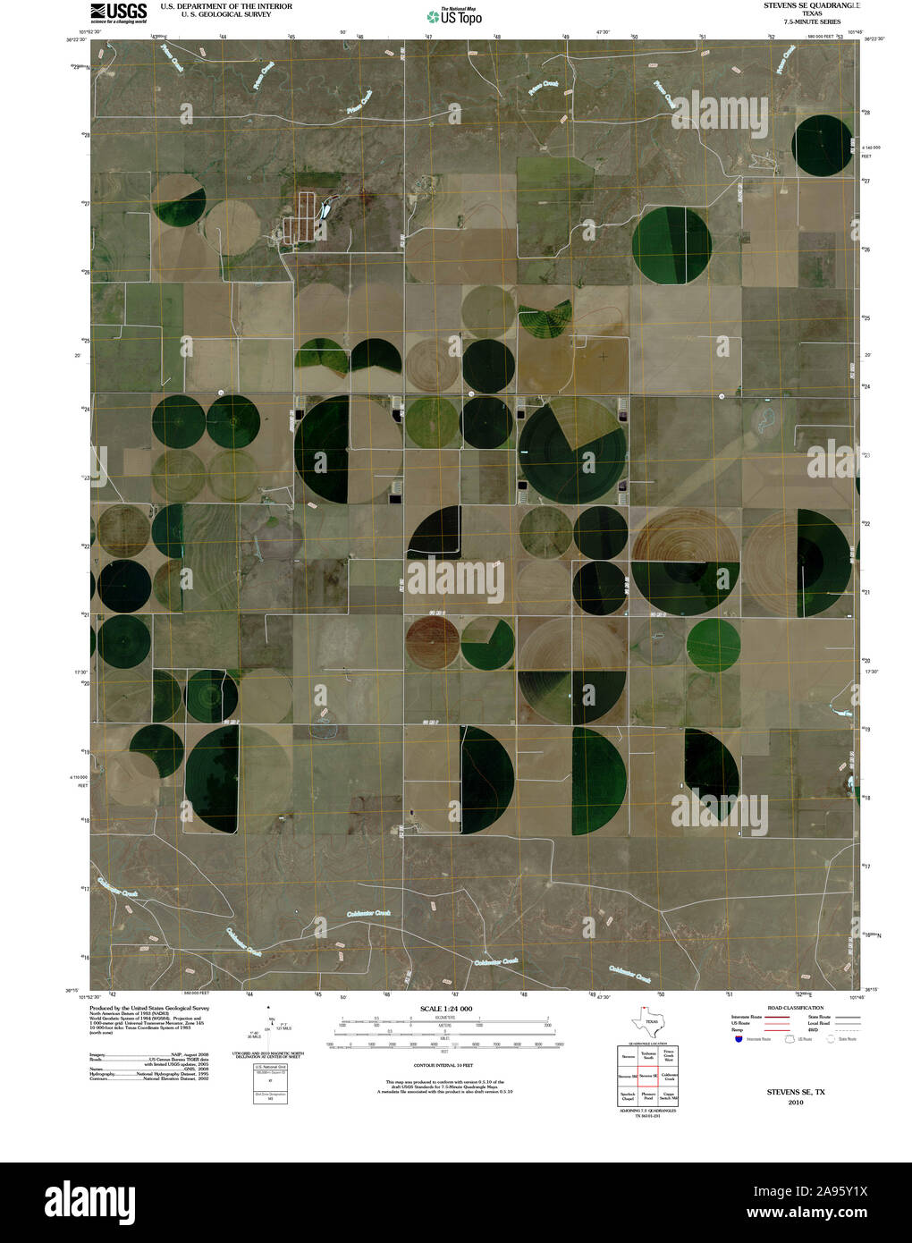 USGS TOPO Map Texas TX Stevens SE 20100307 TM Restoration Stock Photo ...