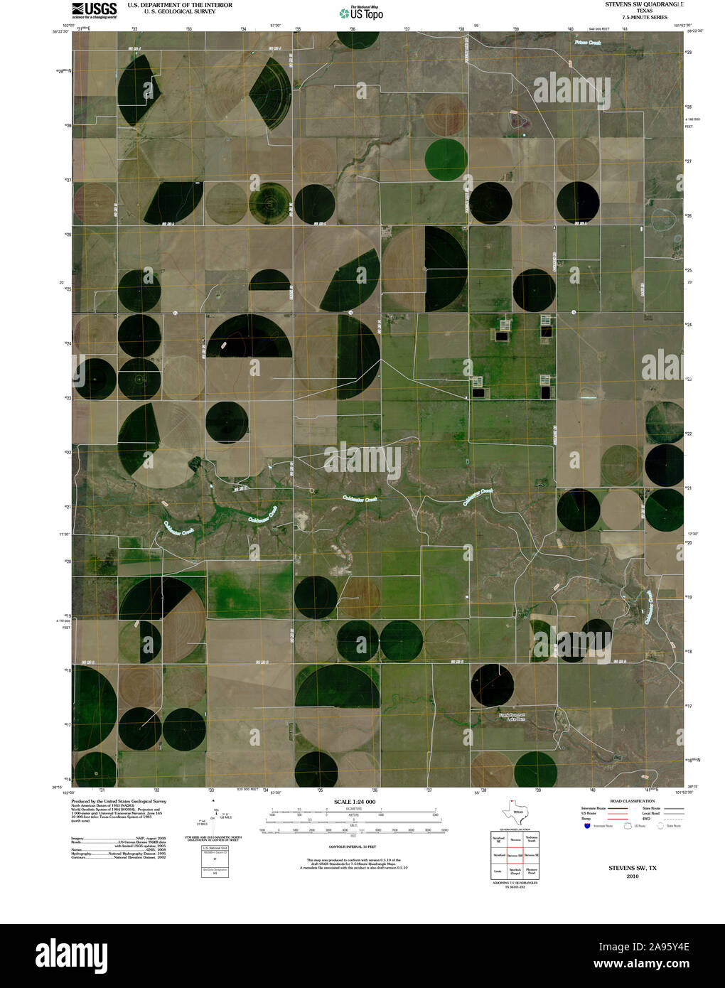 USGS TOPO Map Texas TX Stevens SW 20100307 TM Restoration Stock Photo ...