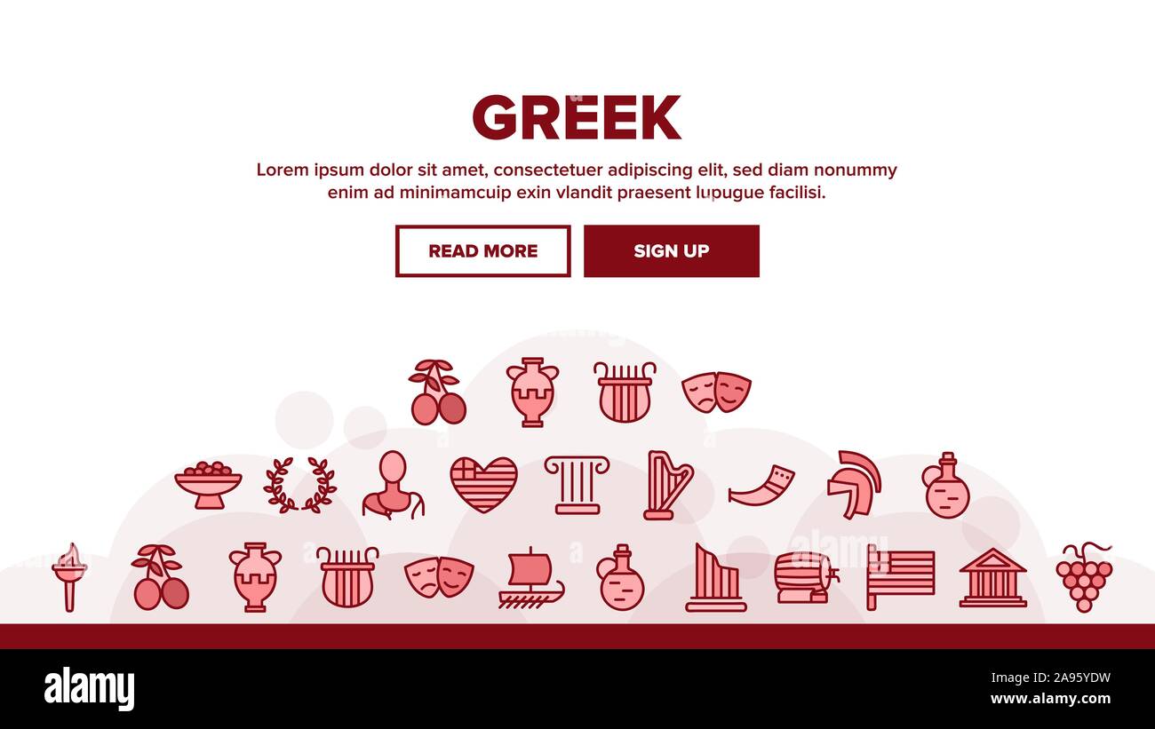 Greek Landing Web Page Header Banner Template Vector. Harp And Greek ...