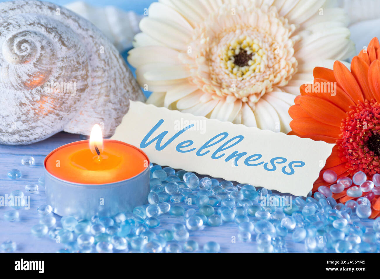 Wellness label and decoration with flowers Stock Photo - Alamy