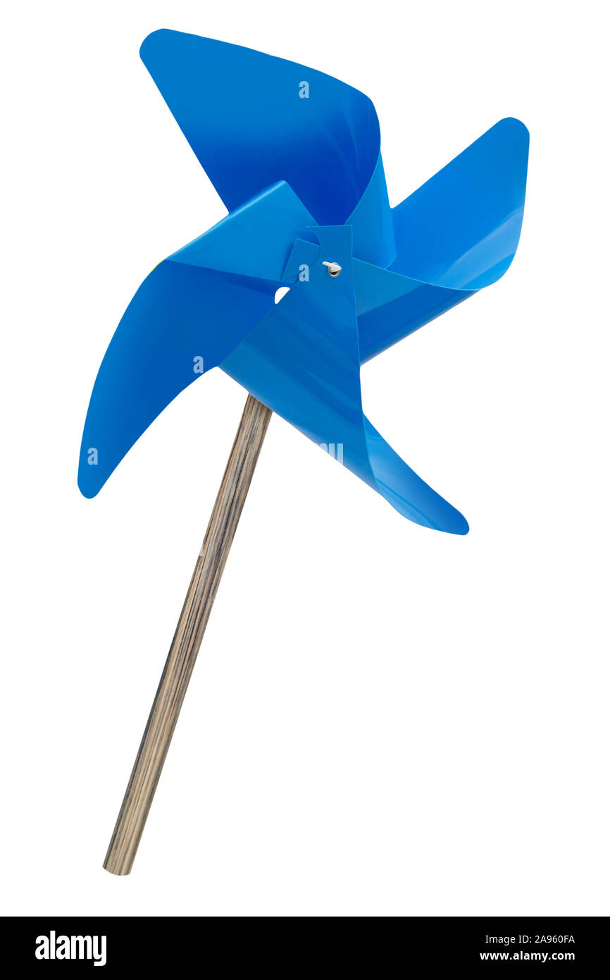 Blue pinwheel isolated against white background Stock Photo - Alamy