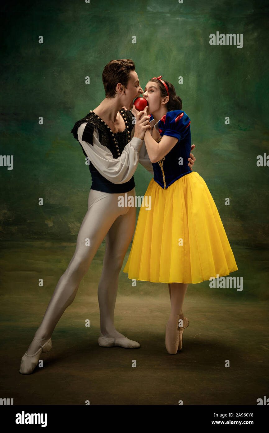 Young ballet dancers as a Snow White's characters in forest. Flexible ...