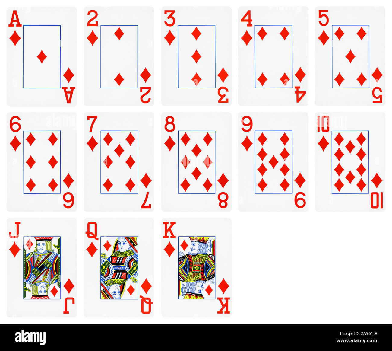 Playing cards of Diamond suit, isolated on white background - High ...