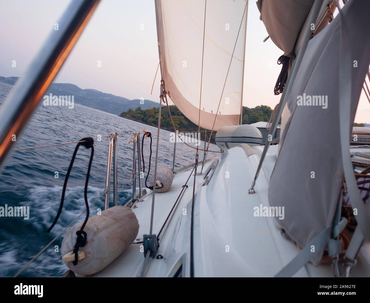 Tailwind, the concept of moving forward on all sails. Boat trip on a ...