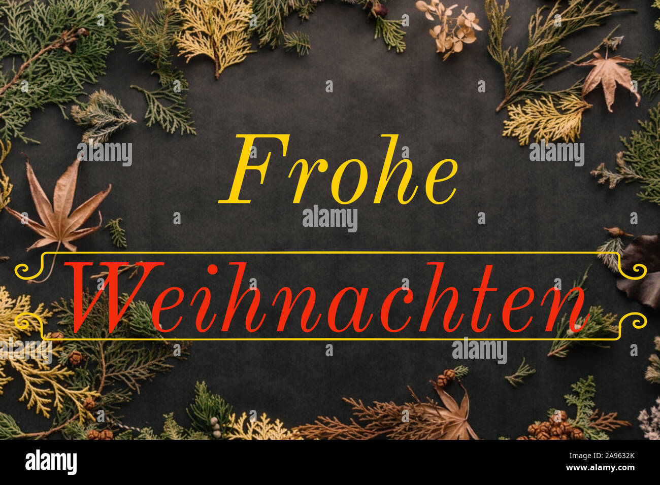 Illustration with "Frohe weihnachten" written in German language, with ...