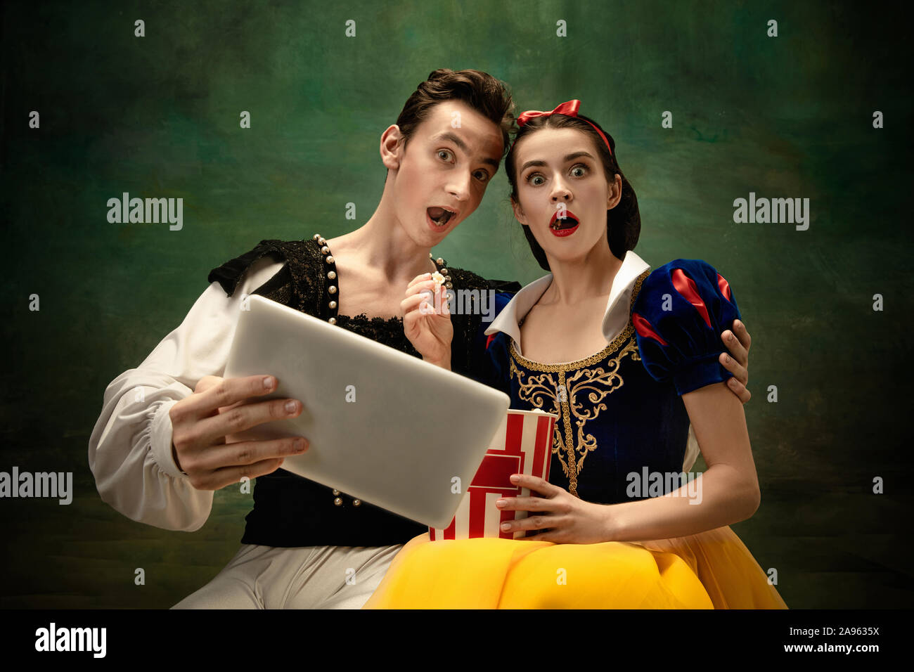 Young ballet dancers as a Snow White's characters in forest. Flexible ...