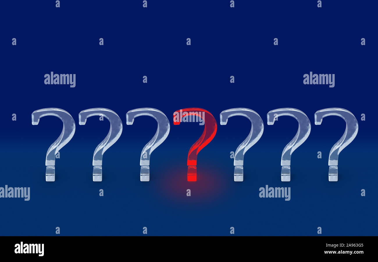 Red ice Question Mark symbol is standing in front of blue background ...