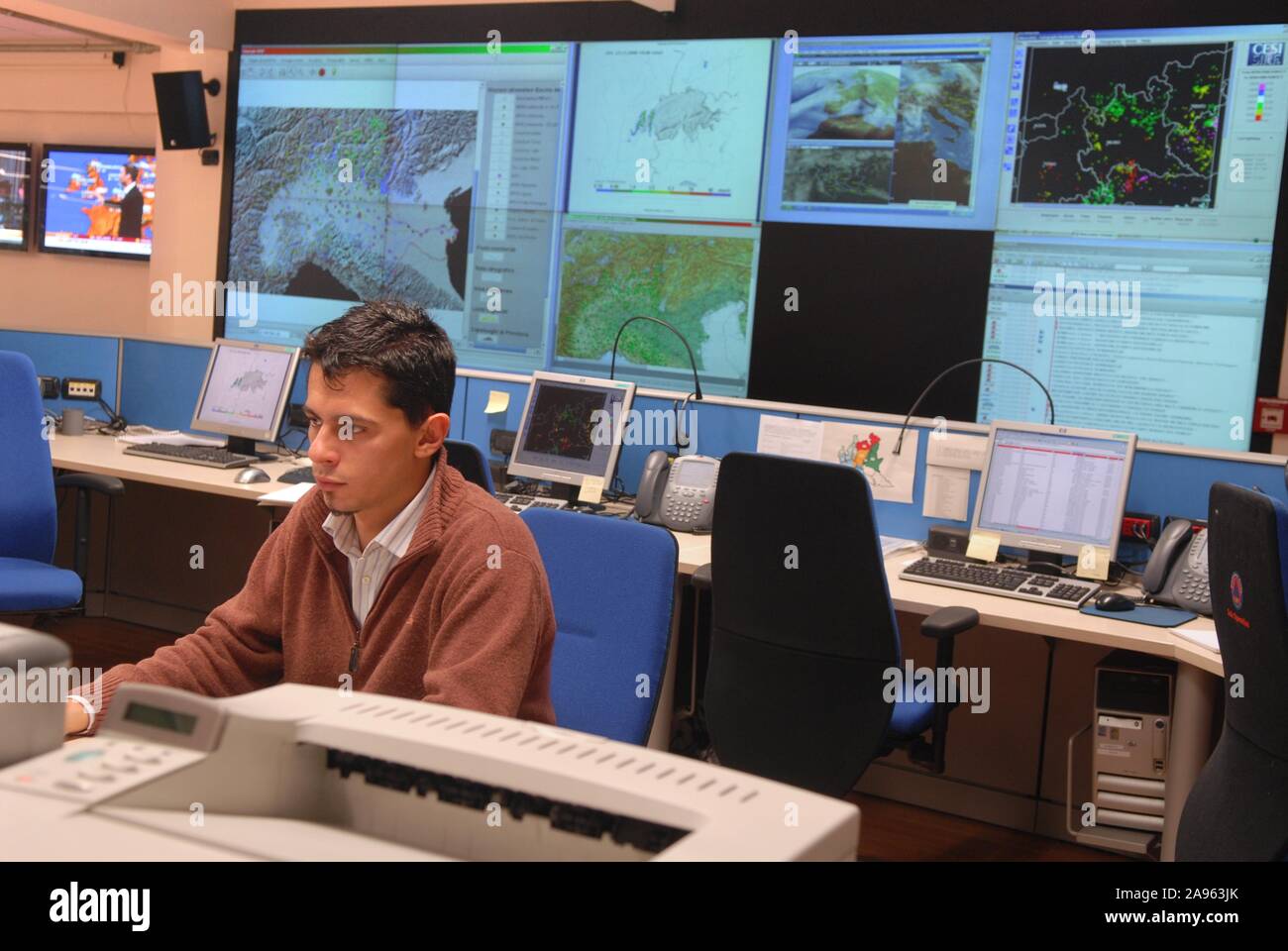 Milan (Italy), operational room of Lombardy Region civil defense Stock ...