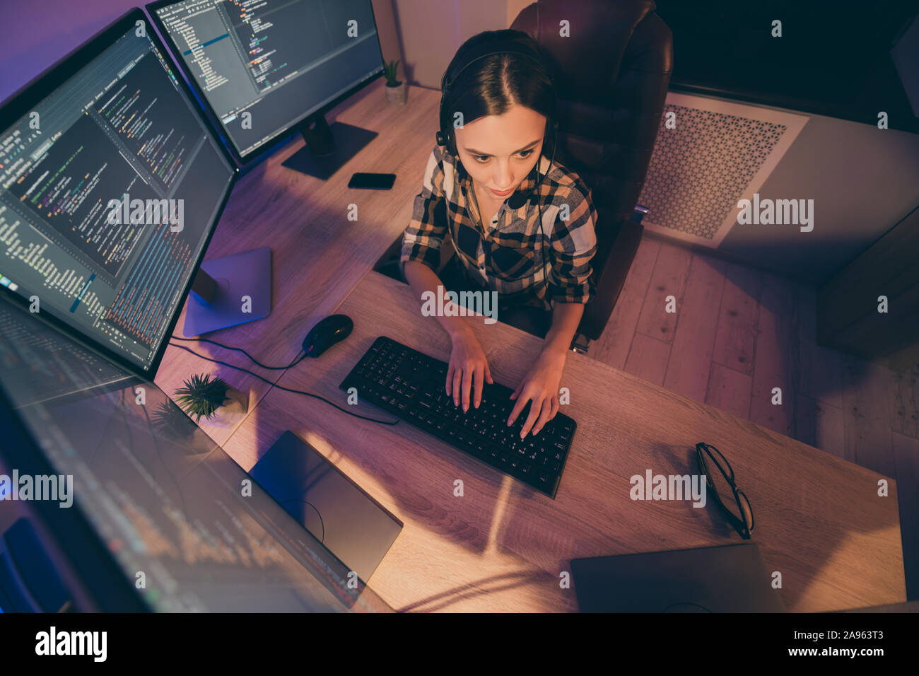 High top above angle view photo of serious developer interested in ... High top above angle view photo of serious developer interested in ...