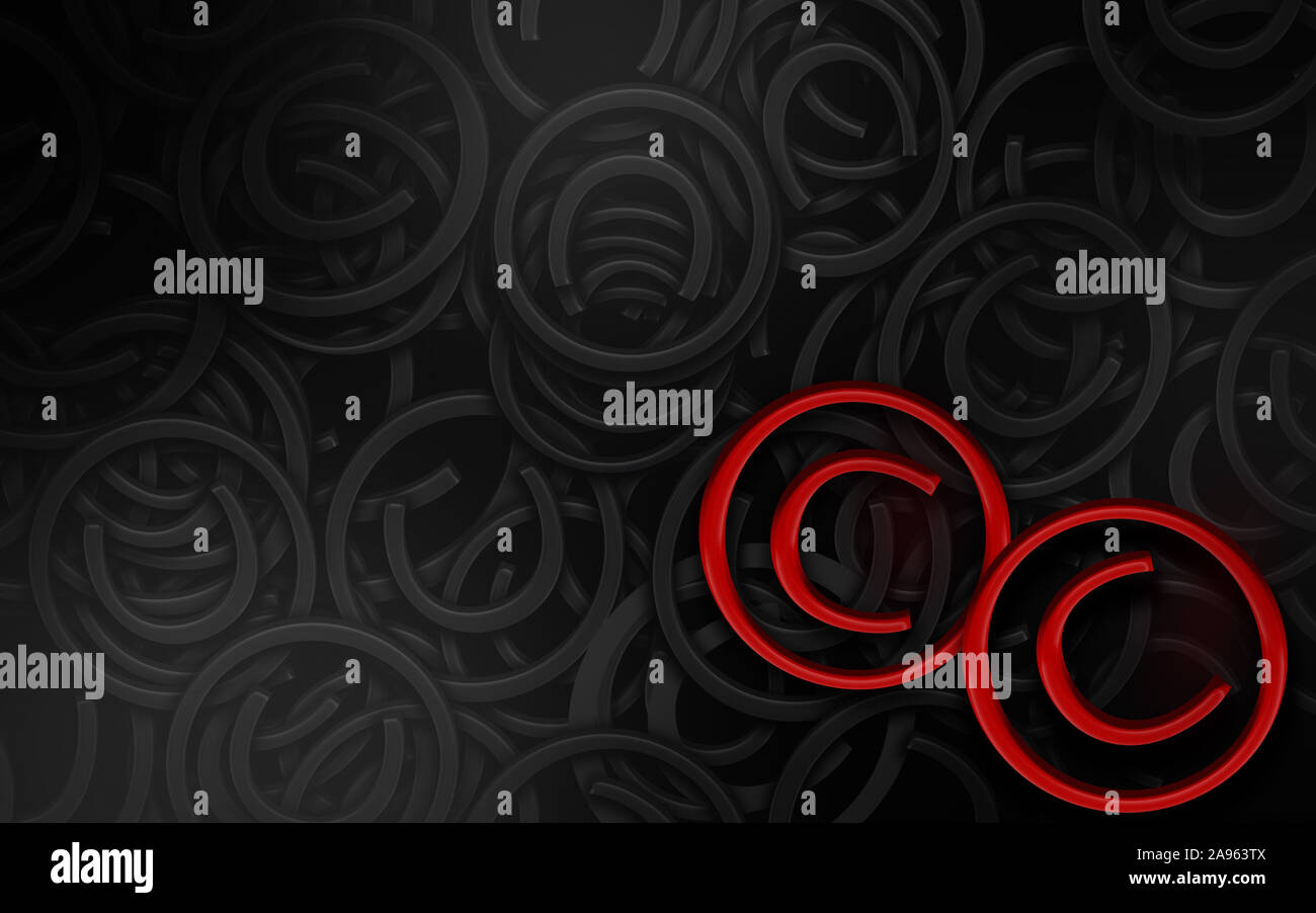 Red Copyright symbol on full of duplicates in black. High resolution ...