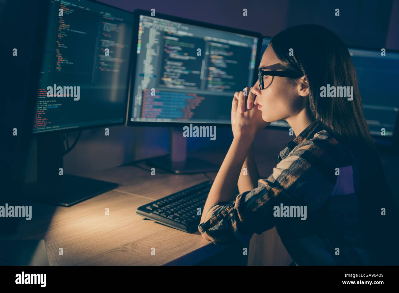 Photo of serious concentrated smart clever developer writing code for ...