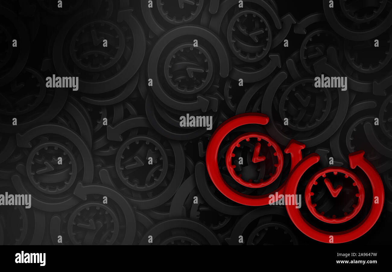 Red Time and Clock symbol on full of duplicates in black. High ...