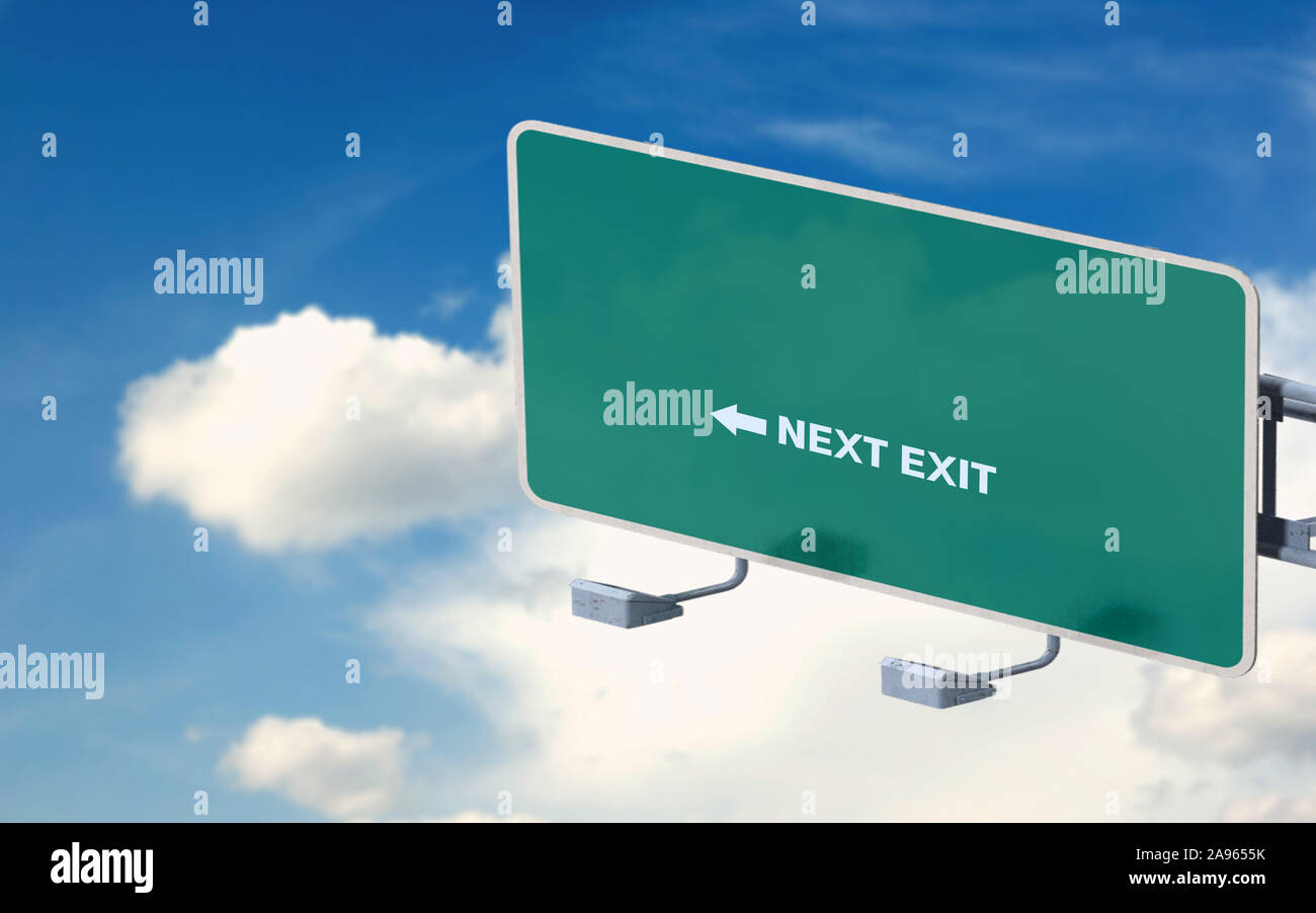 Empty 3D highway road sign against a blue sky with cloudscape ...