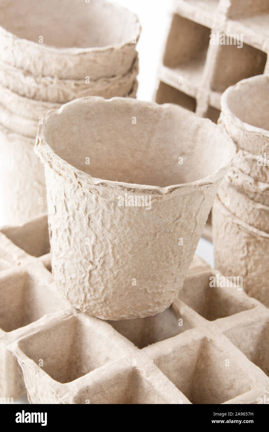 Various Cardboard Flower Pots Gardening Supplies Stock Photo - Alamy
