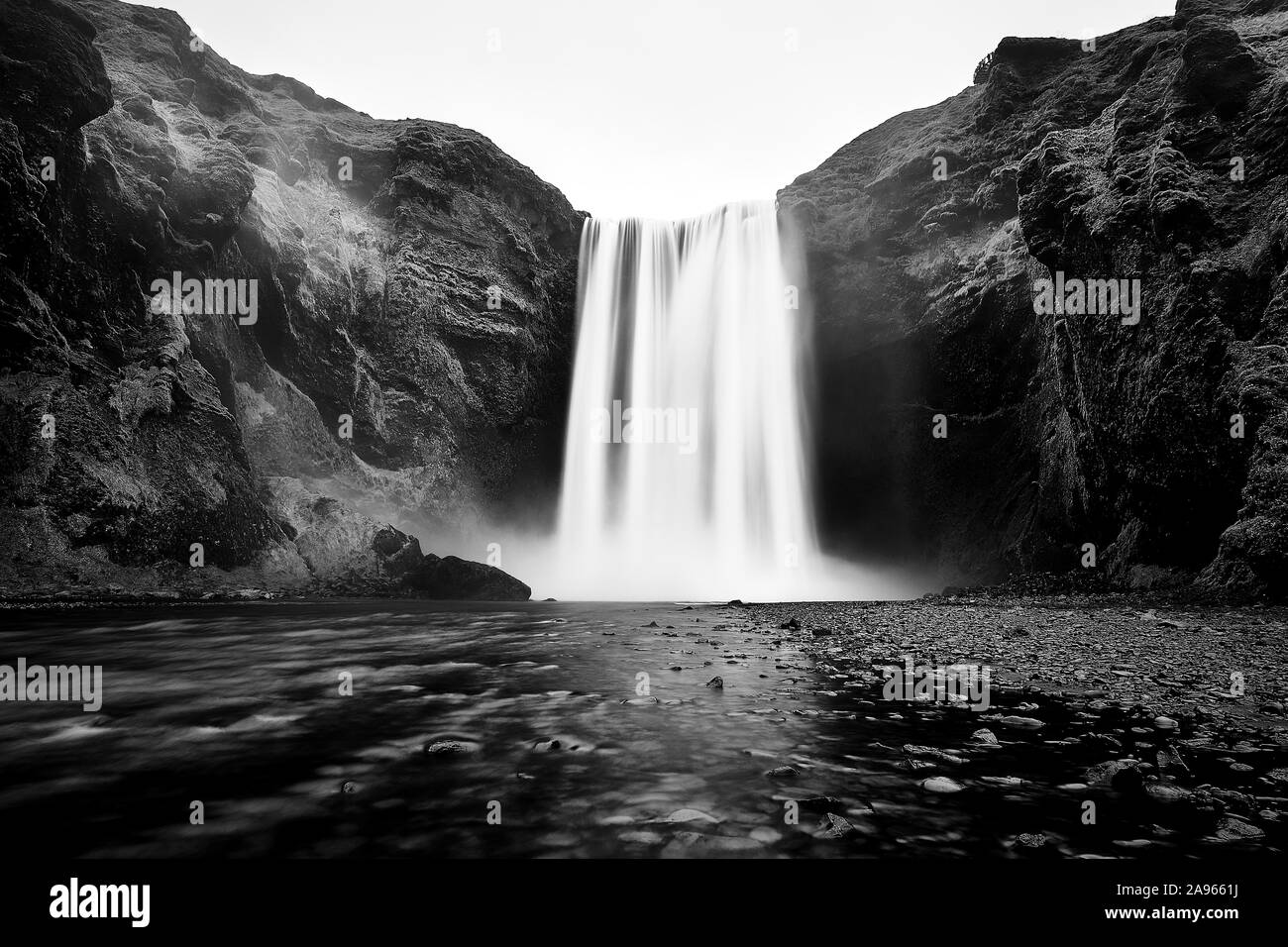 Volcanic landscape with clouds Black and White Stock Photos & Images ...