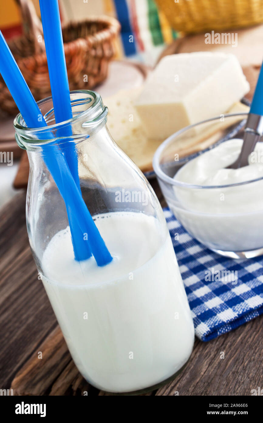 Selection of milk products Stock Photo - Alamy