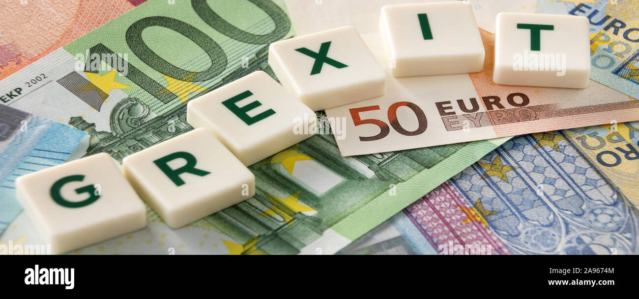 Grexit symbols and Euro background Stock Photo - Alamy