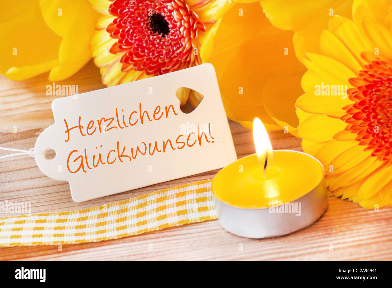 German Happy Birthday card and candle Stock Photo - Alamy
