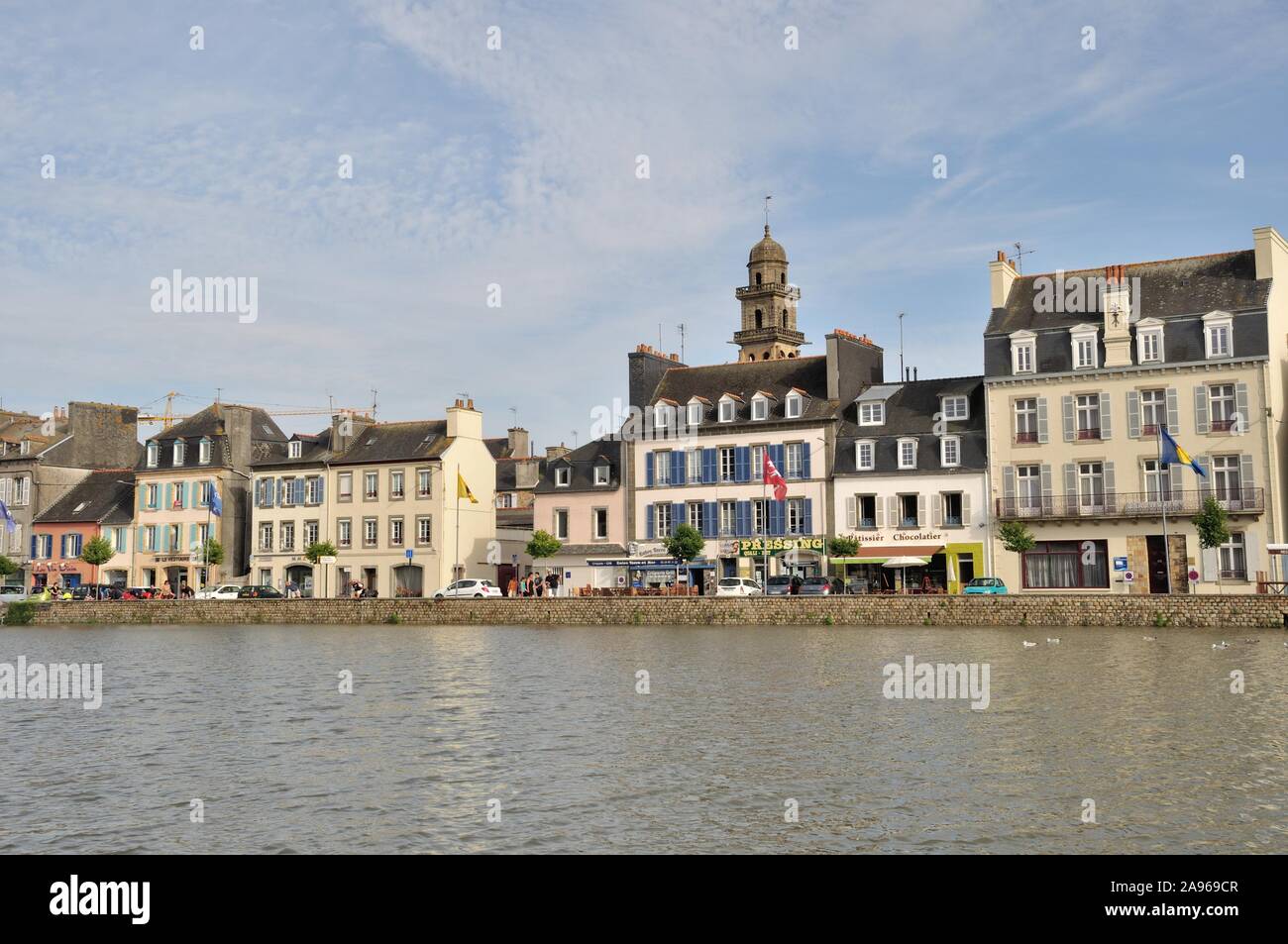 LANDERNEAU FRANCE,21 AUGUST, 2013: Landerneau, stone and slate houses ...