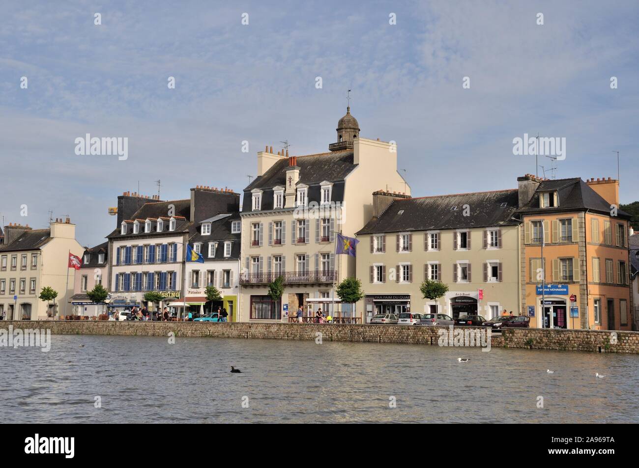 LANDERNEAU FRANCE,21 AUGUST, 2013: Landerneau, stone and slate houses ...